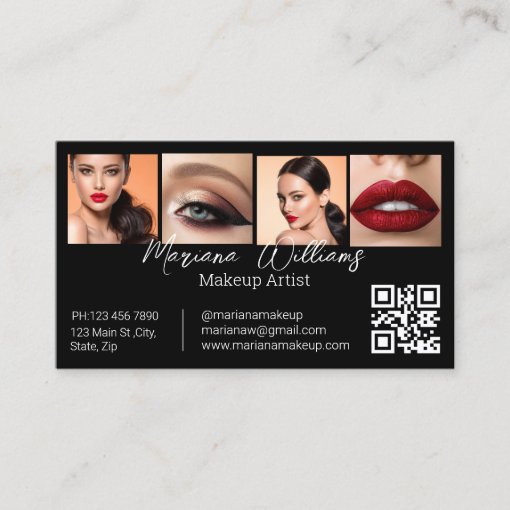 minimalist qr code makeup artist 4 photos black business card | Zazzle