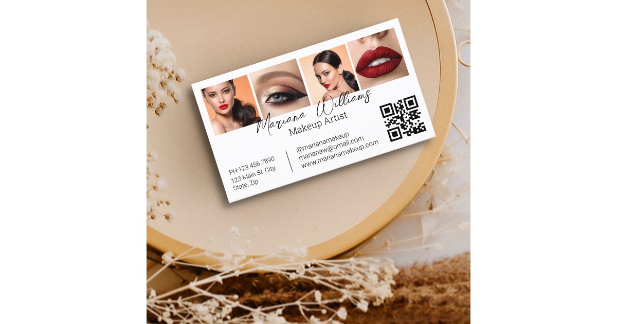minimalist qr code makeup artist 4 photos collage business card | Zazzle