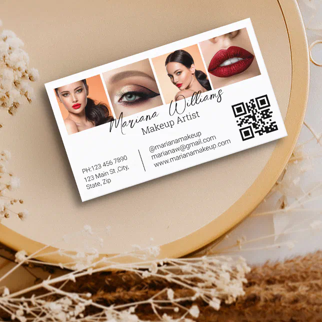 minimalist qr code makeup artist 4 photos collage business card | Zazzle