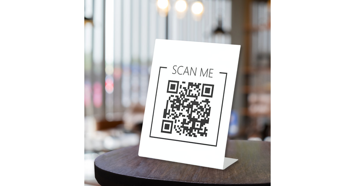 Minimalist QR Code Scan Me Business Pedestal Sign | Zazzle