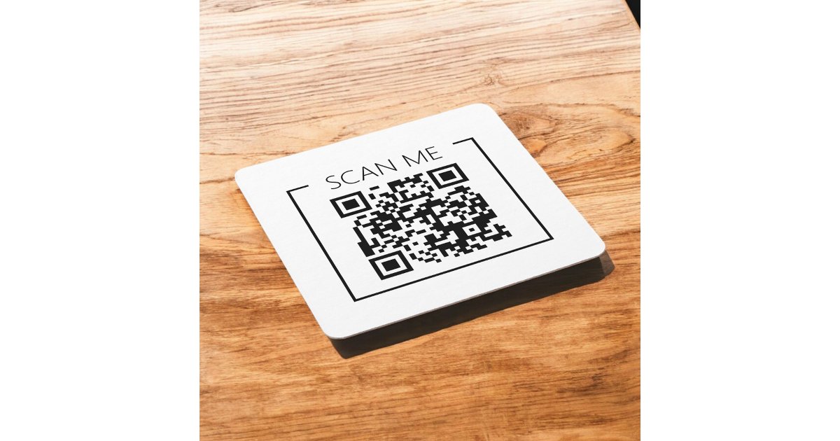 Minimalist QR Code Scan Me Business Square Paper Coaster | Zazzle
