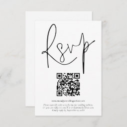 Minimalist QR Code Script Wedding RSVP Card | Zazzle