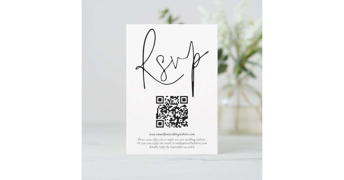 Minimalist QR Code Script Wedding RSVP Card | Zazzle