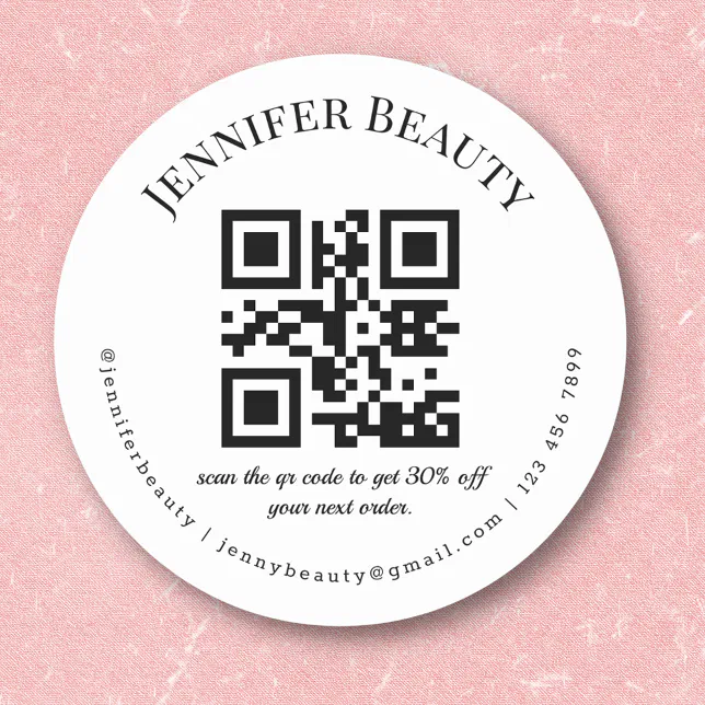 minimalist qr code small business beauty salon classic round sticker ...