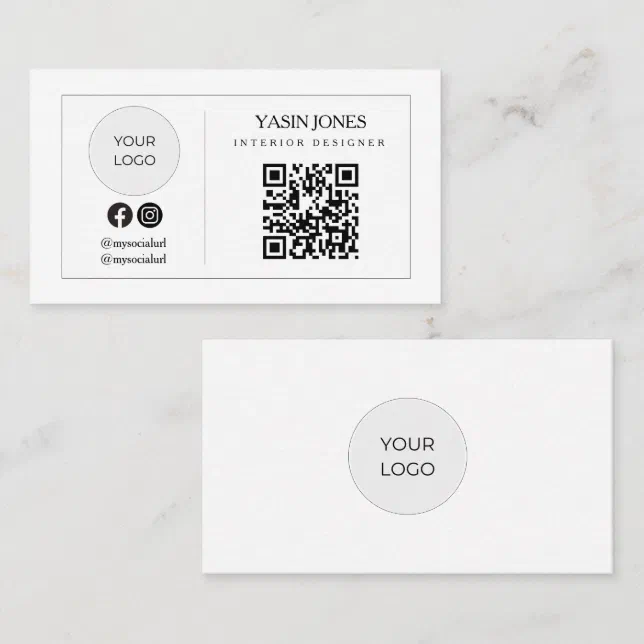 Minimalist QR Code Social Icon Logo Business Card | Zazzle