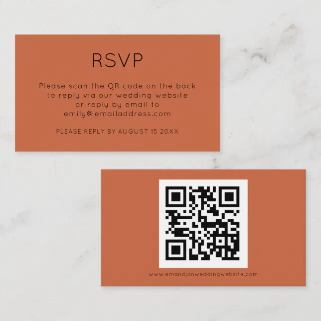 Minimalist QR Code Terracotta Wedding RSVP Enclosure Card | Zazzle
