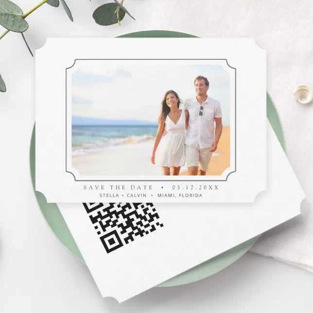 Minimalist QR Code Wedding Photo Save The Date | Zazzle