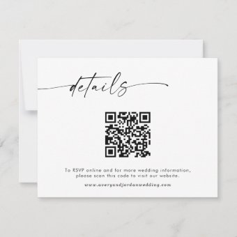 Minimalist QR Code Wedding Website Details Card | Zazzle