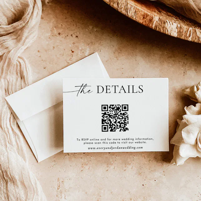 Minimalist QR Code Wedding Website Details Card | Zazzle