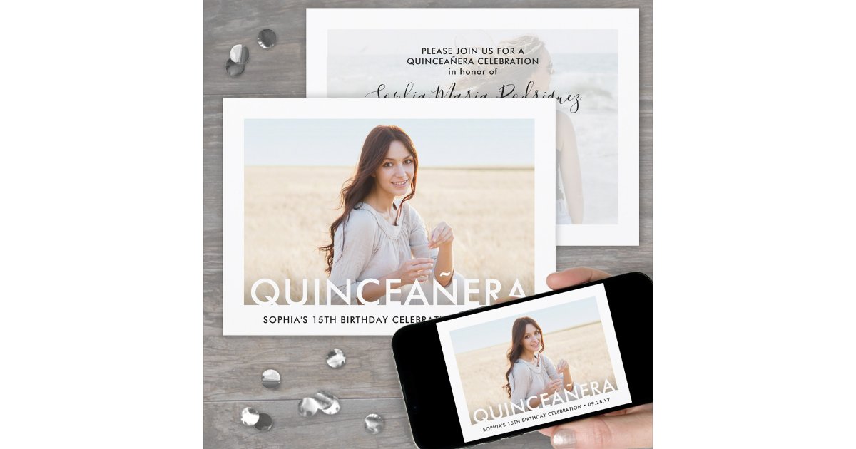 Minimalist Quinceañera Photo Overlay 15th Birthday Invitation | Zazzle