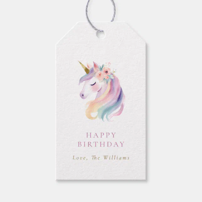 Minimalist Rainbow Floral Unicorn Birthday Present Gift Tags | Zazzle