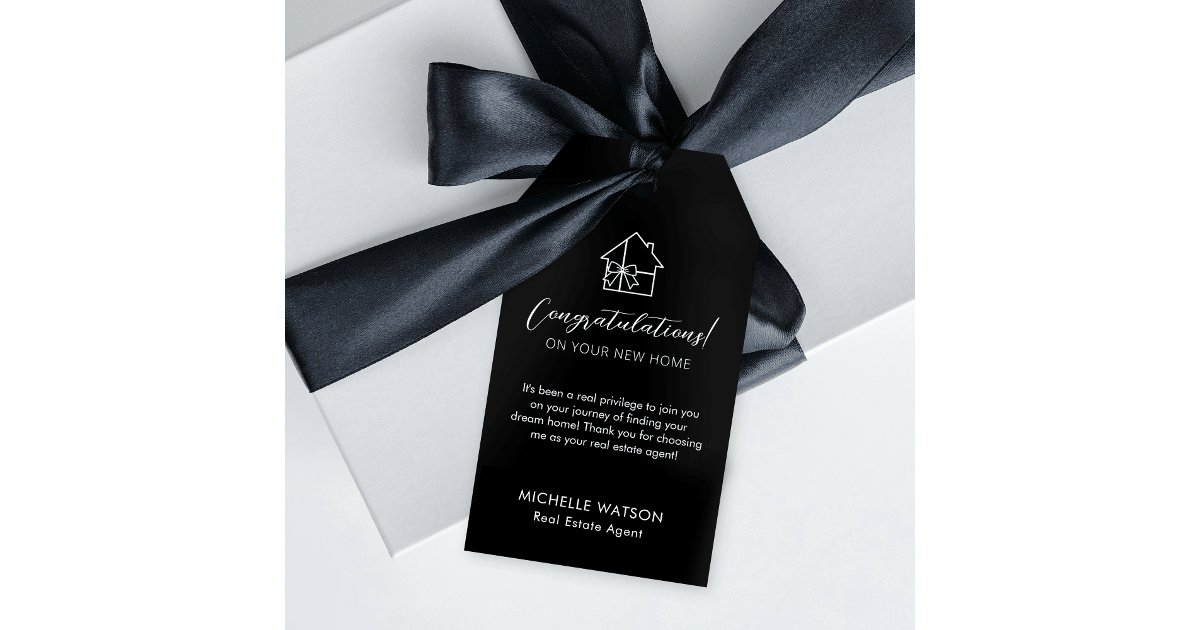 Minimalist Real Estate Agent Black White Gift Tag | Zazzle