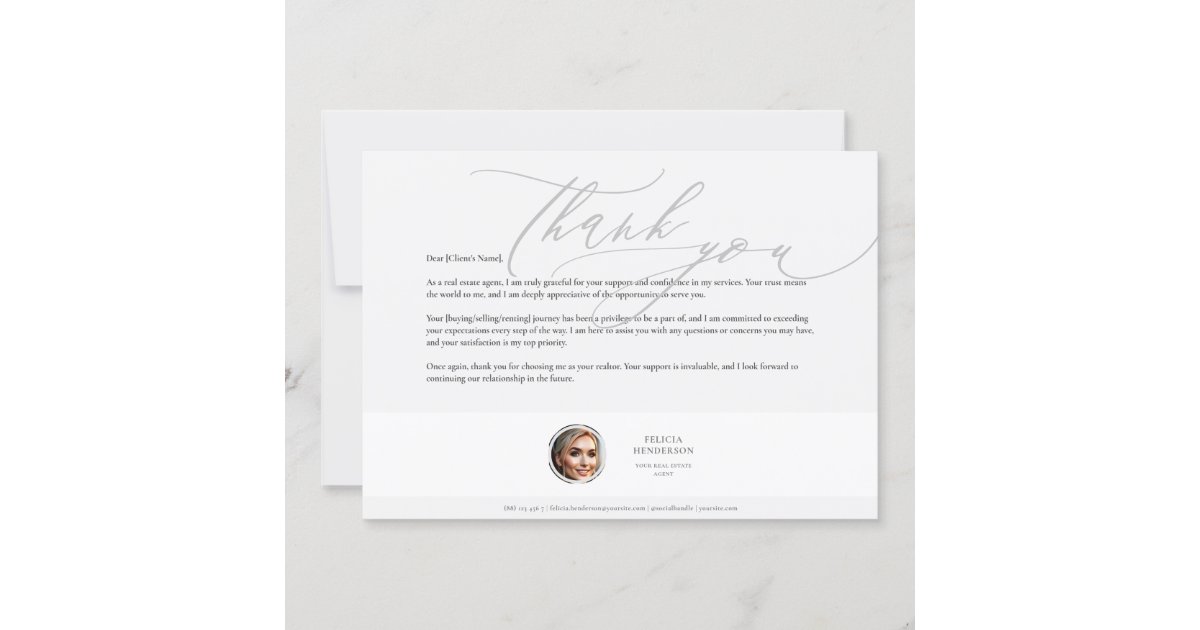Minimalist Real Estate Agent Grateful Appreciation Thank You Card | Zazzle