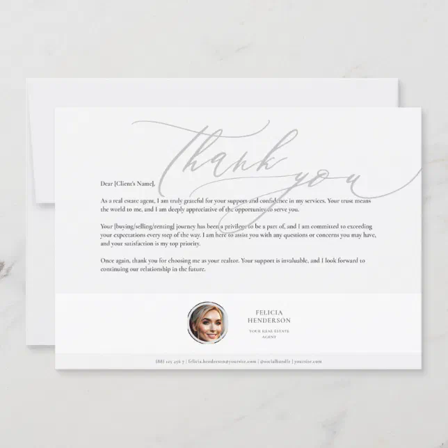 Minimalist Real Estate Agent Grateful Appreciation Thank You Card | Zazzle