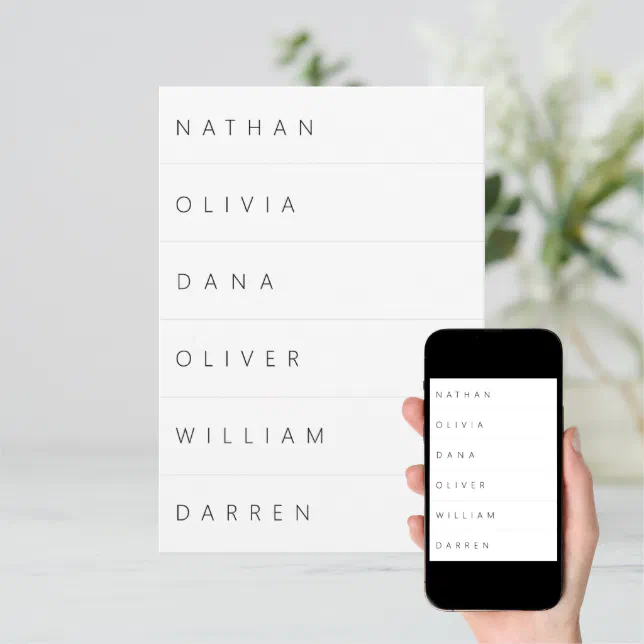 Minimalist Reception Guest's Profile Card 6 in 1 | Zazzle