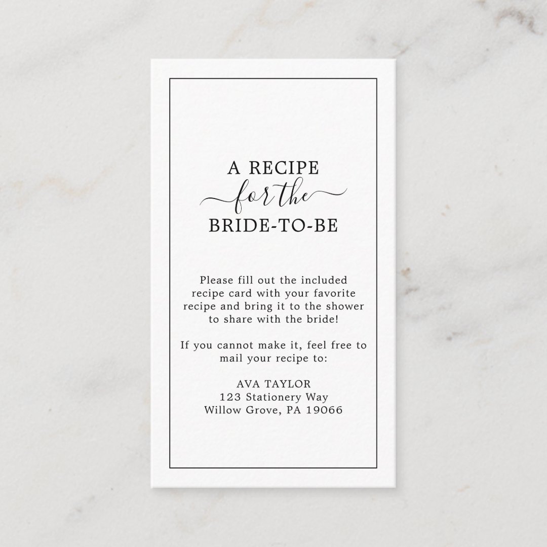 Minimalist Recipe Request Enclosure Card | Zazzle