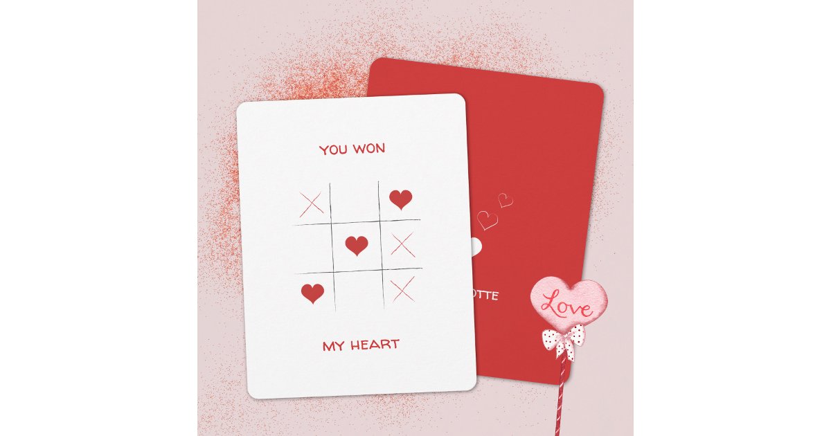 Minimalist Red and White tic-tac-toe Valentine's Holiday Card | Zazzle