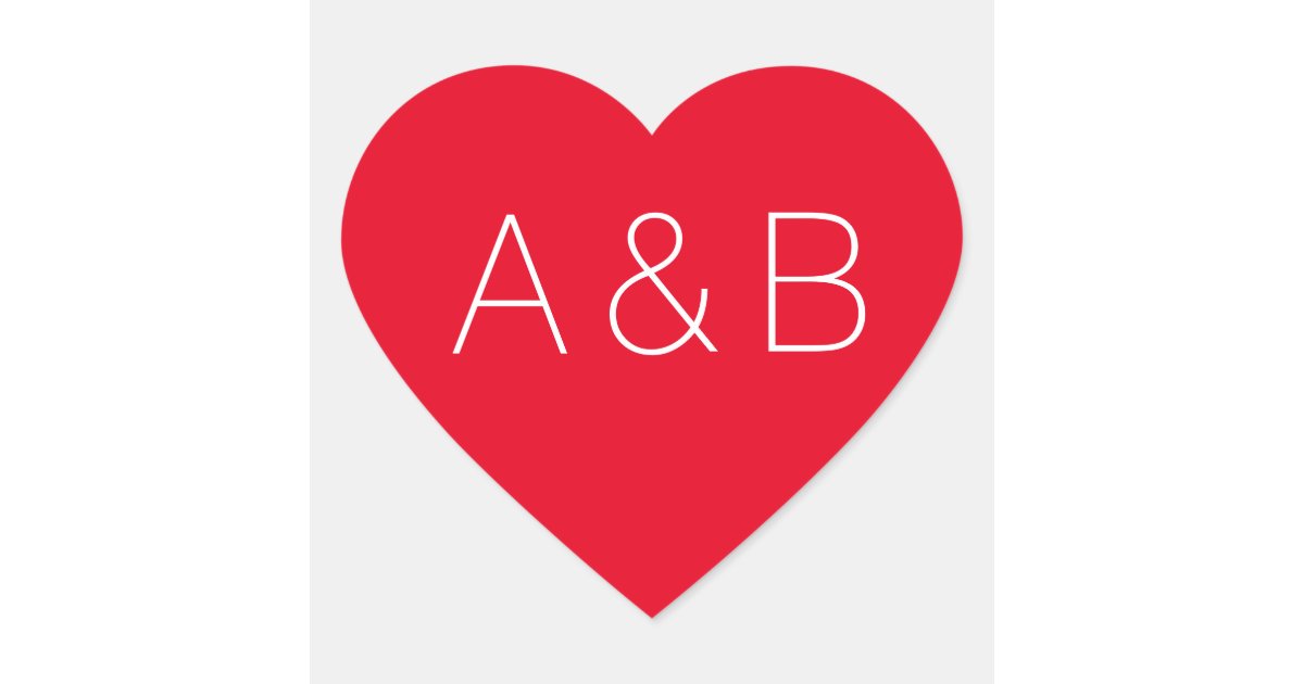Minimalist red custom couple initials monogram heart sticker | Zazzle
