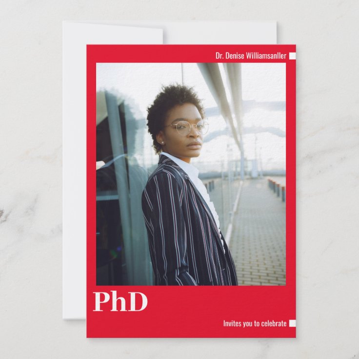 Minimalist Red Photo PhD Graduation Invitation | Zazzle