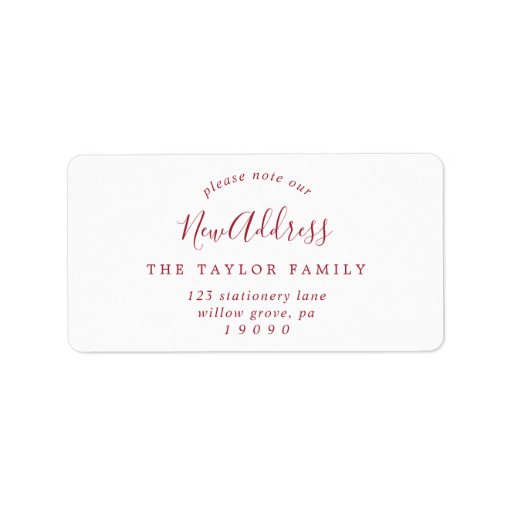 Minimalist Red Please Note Our New Address Label | Zazzle