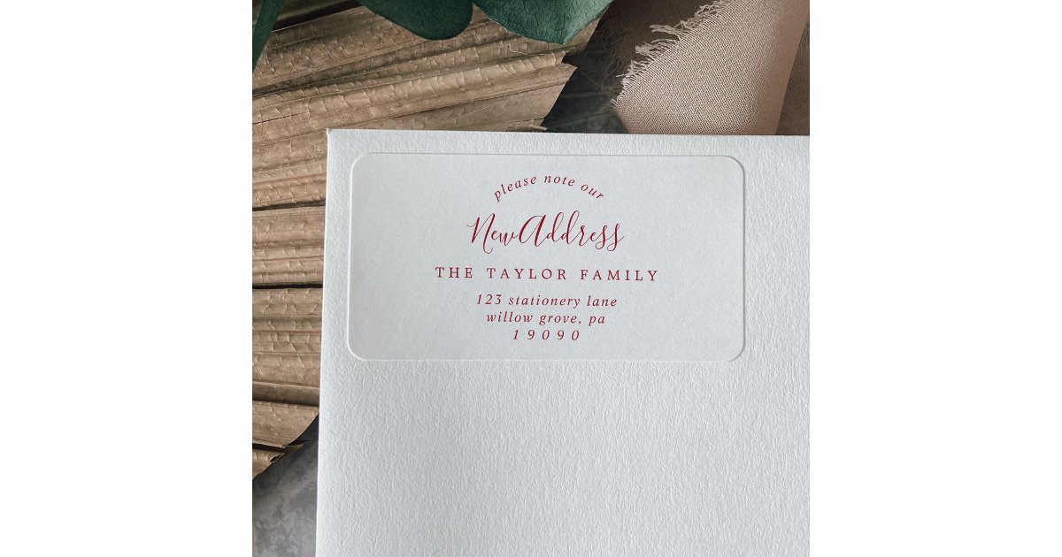 Minimalist Red Please Note Our New Address Label | Zazzle