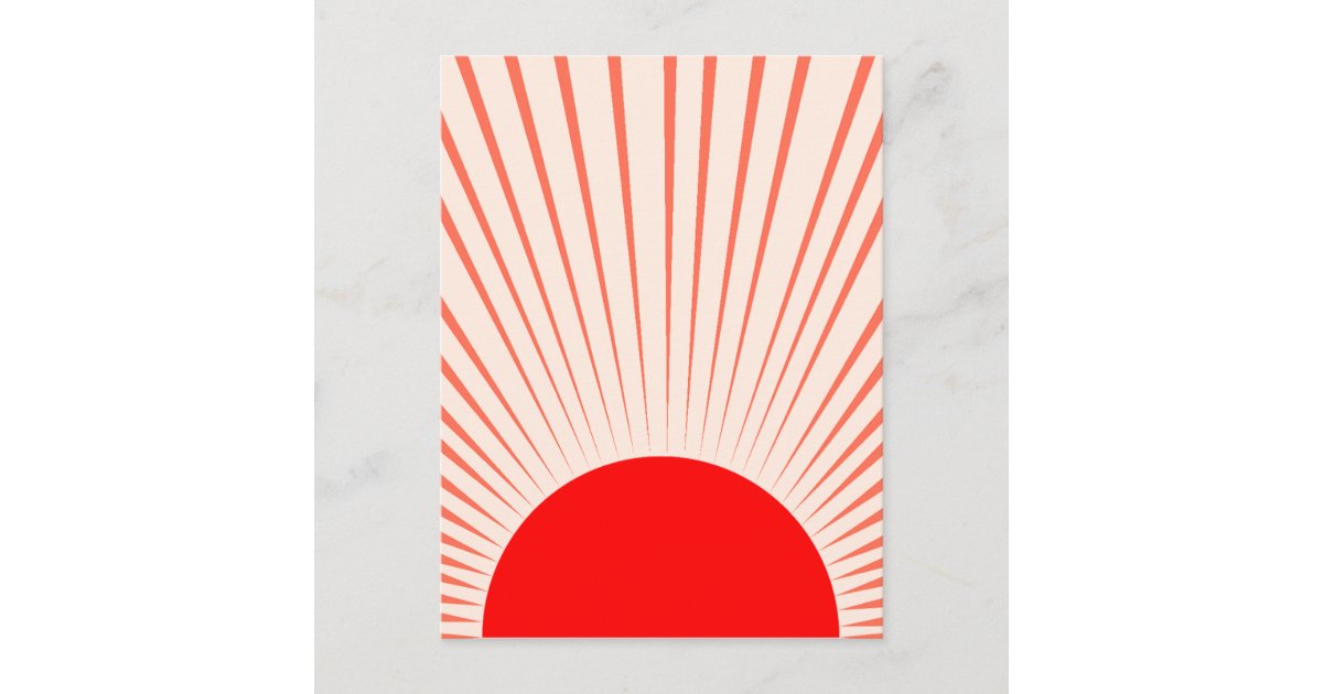 Minimalist Red Sun and Sun Rays Postcard | Zazzle