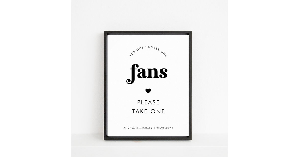 Minimalist Retro Script & Heart Fans Wedding Sign | Zazzle