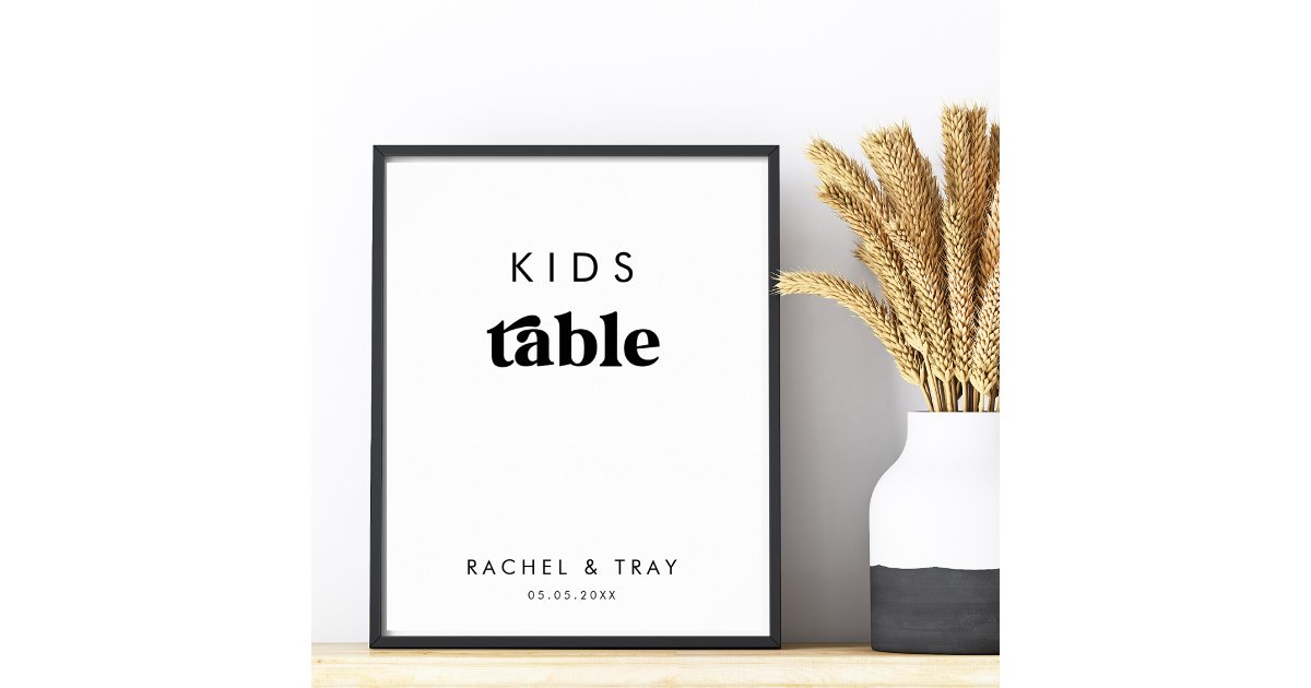 Minimalist Retro Script Kids Table Wedding Sign | Zazzle