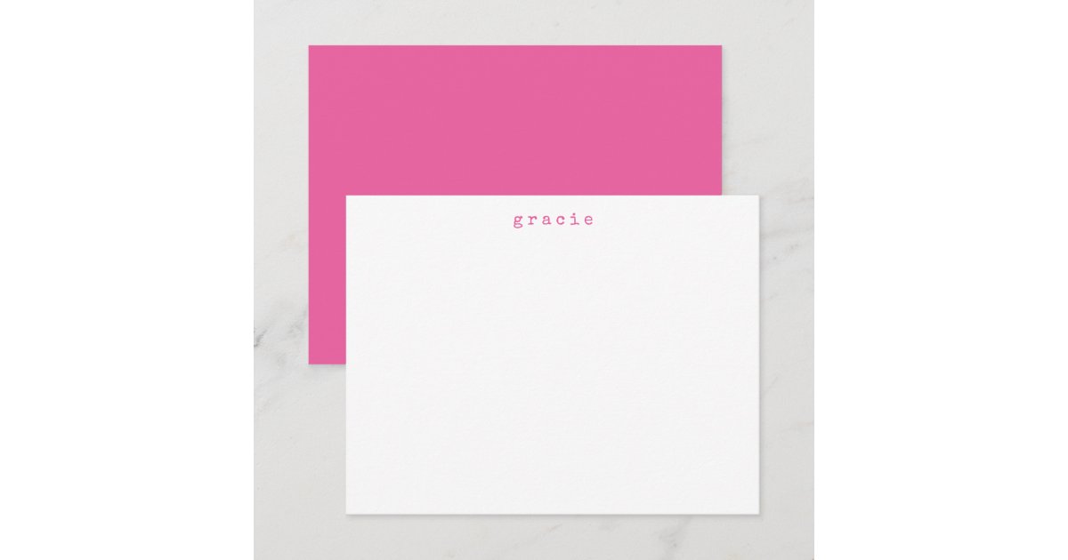 Minimalist Retro Typewriter Custom Hot Pink Name Note Card | Zazzle