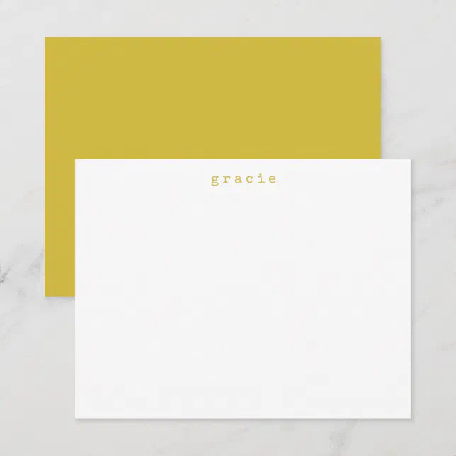 Minimalist Retro Typewriter Custom Name Yellow Note Card | Zazzle