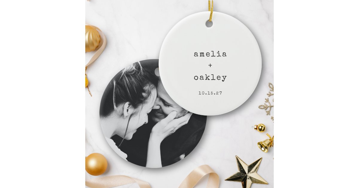 Minimalist Retro Typewriter White Wedding Photo Ceramic Ornament | Zazzle