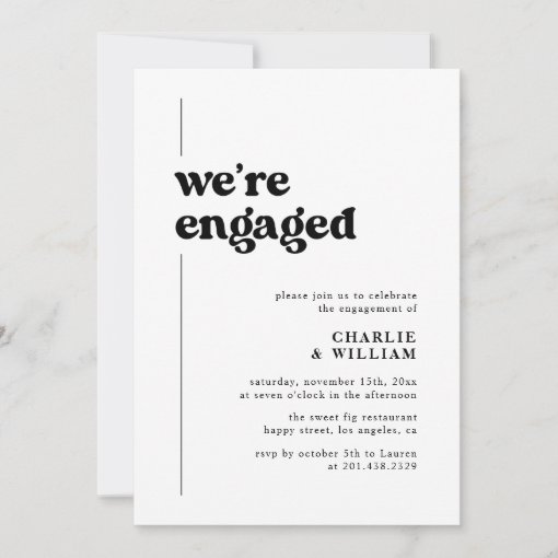 Minimalist Retro We're Engaged Engagement Party Invitation | Zazzle