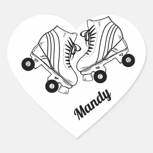 Minimalist Roller Skating Drawing Custom Name Heart Sticker | Zazzle