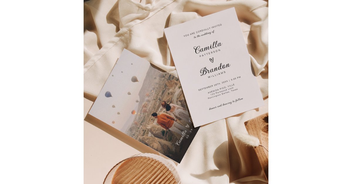 Minimalist Romantic Heart Script Wedding Invitation | Zazzle