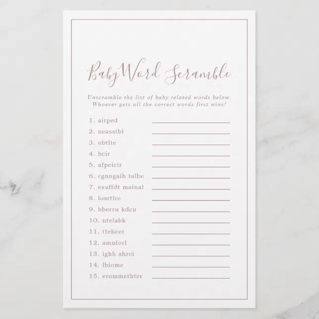 Minimalist Rose Gold Baby Word Scramble Game | Zazzle