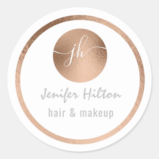 Minimalist rose gold circle monogram classic round sticker | Zazzle.com