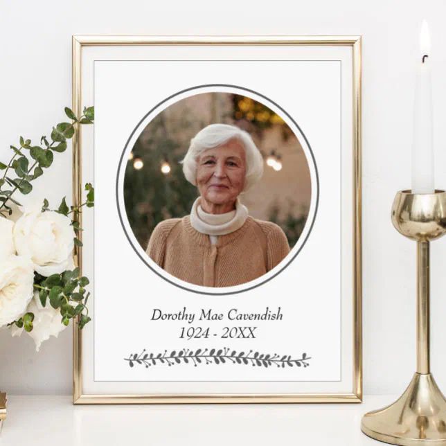 Minimalist Round Photo Memorial Service Funeral Poster | Zazzle