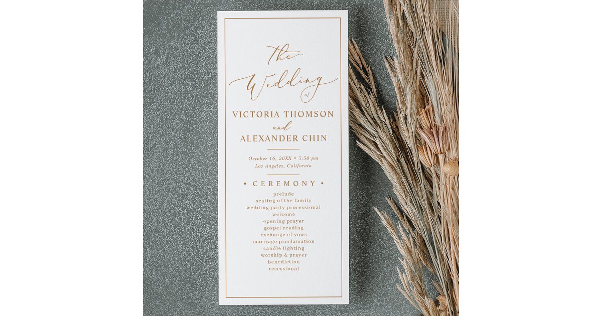 Minimalist Rustic Gold Wedding Programs | Zazzle