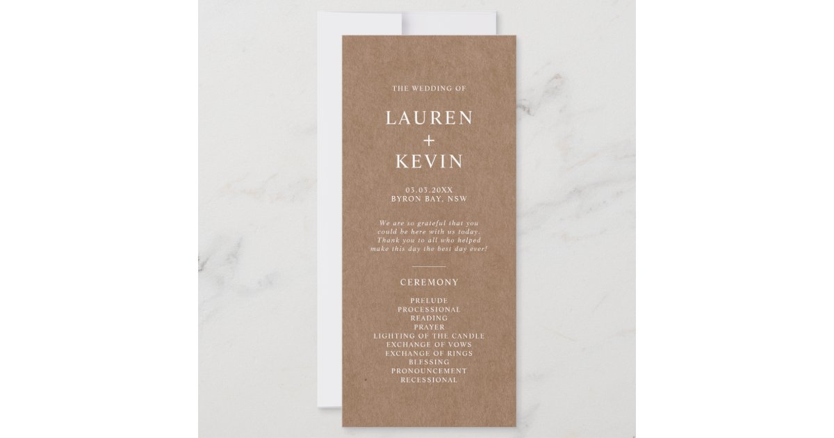 Minimalist Rustic Wedding Ceremony Program | Zazzle