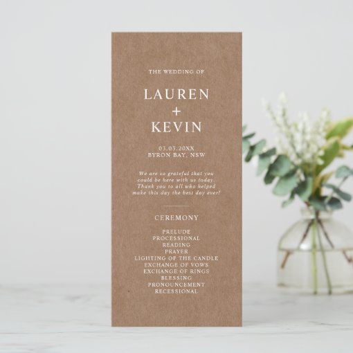 Minimalist Rustic Wedding Ceremony Program | Zazzle