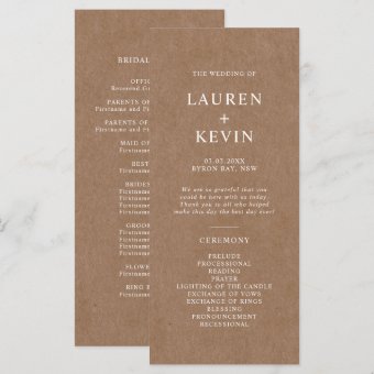 Minimalist Rustic Wedding Ceremony Program | Zazzle