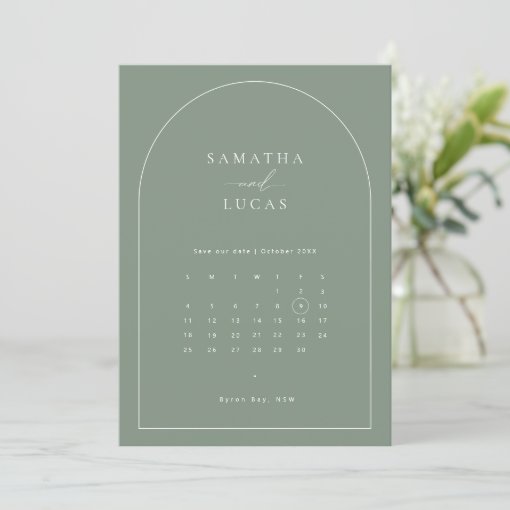 Minimalist sage arch calendar Save the Date Invitation | Zazzle
