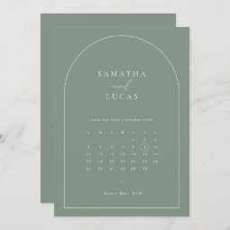 Minimalist sage arch calendar Save the Date Invitation | Zazzle