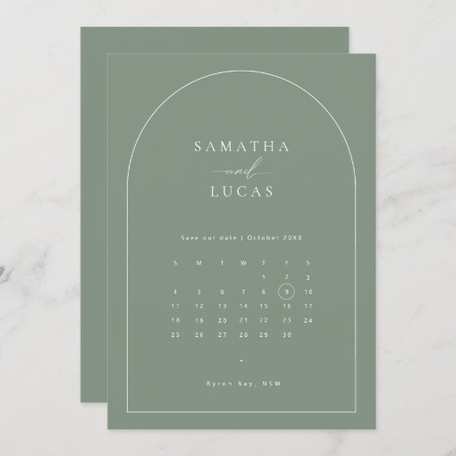 Minimalist sage arch calendar Save the Date Invitation | Zazzle