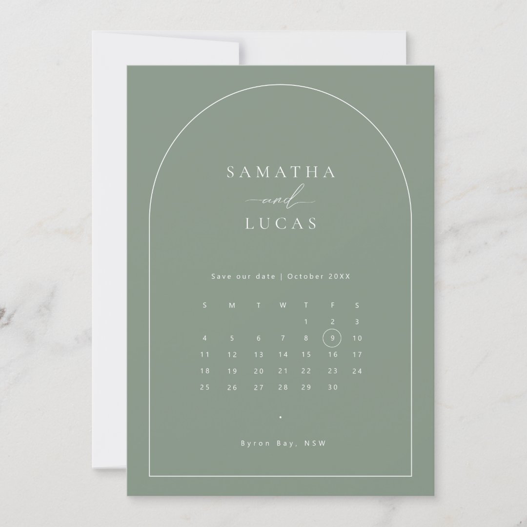 Minimalist sage arch calendar Save the Date Invitation | Zazzle
