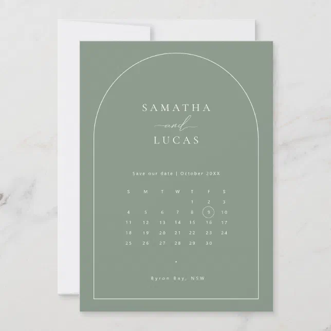 Minimalist sage arch calendar Save the Date Invitation | Zazzle