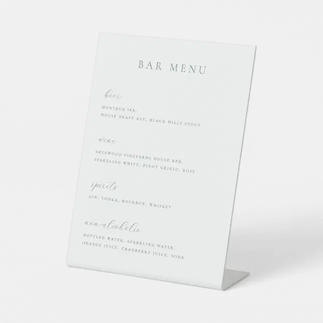 Minimalist Sage Green Bar Menu List Pedestal Sign | Zazzle