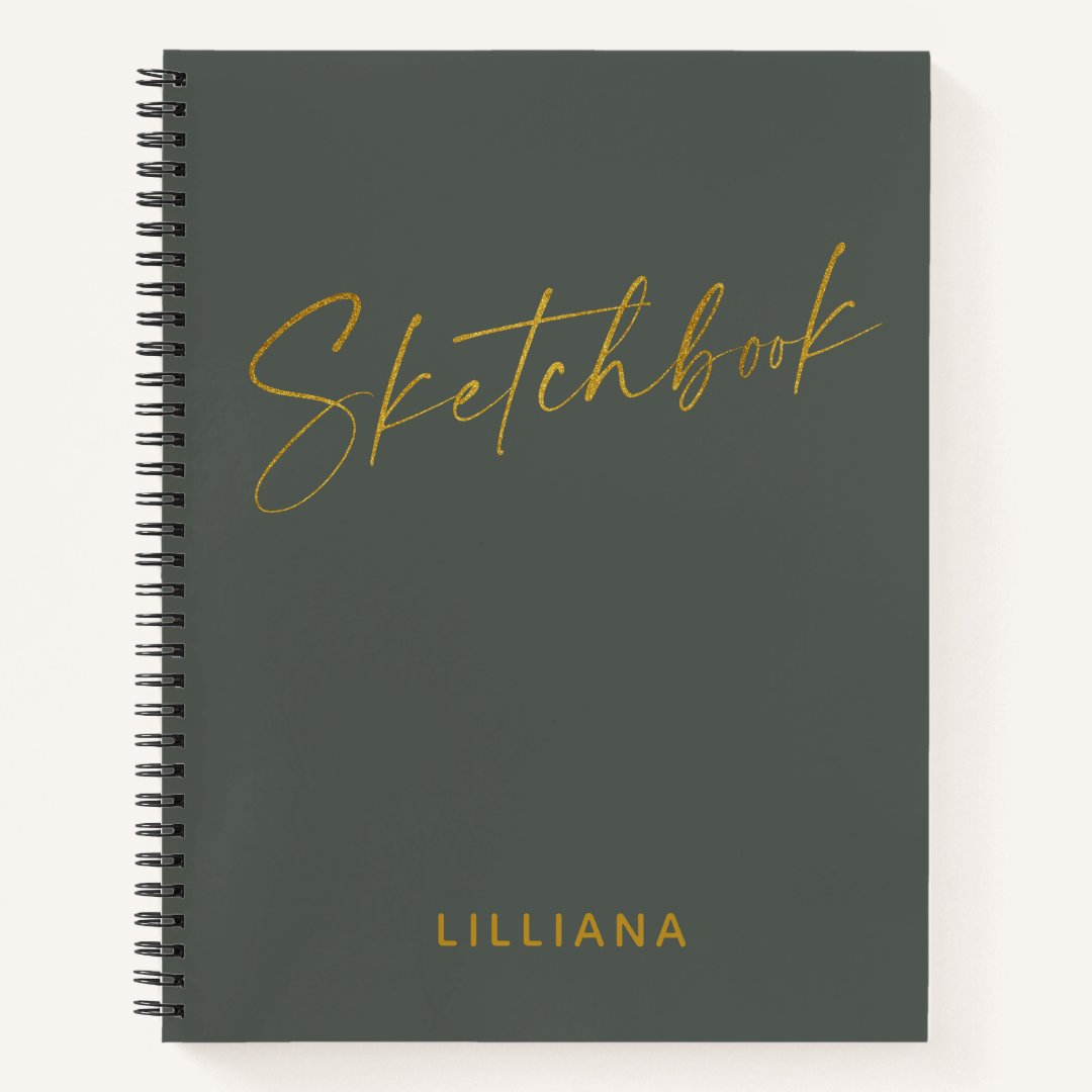 Minimalist Sage Green Gold Personalized Sketchbook Notebook | Zazzle