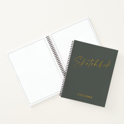 Minimalist Sage Green Gold Personalized Sketchbook Notebook | Zazzle