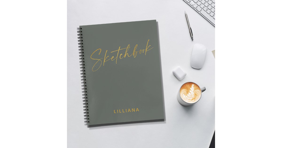Minimalist Sage Green Gold Personalized Sketchbook Notebook | Zazzle